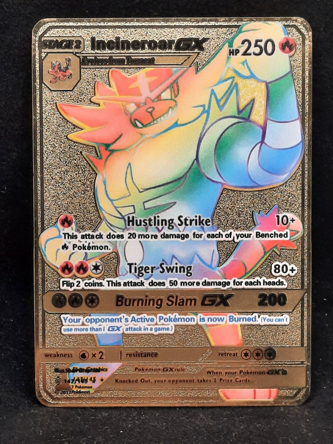 Incineroar GX Rainbow Gold Metal Pokemon Card - Etsy