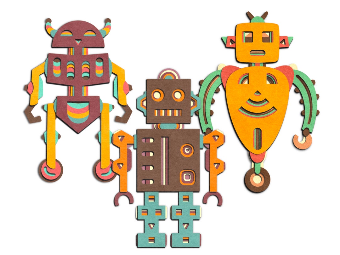 3D Retro Robot Bundle SVG Layered Cut File for Cricut, Silhouette, Cnc ...