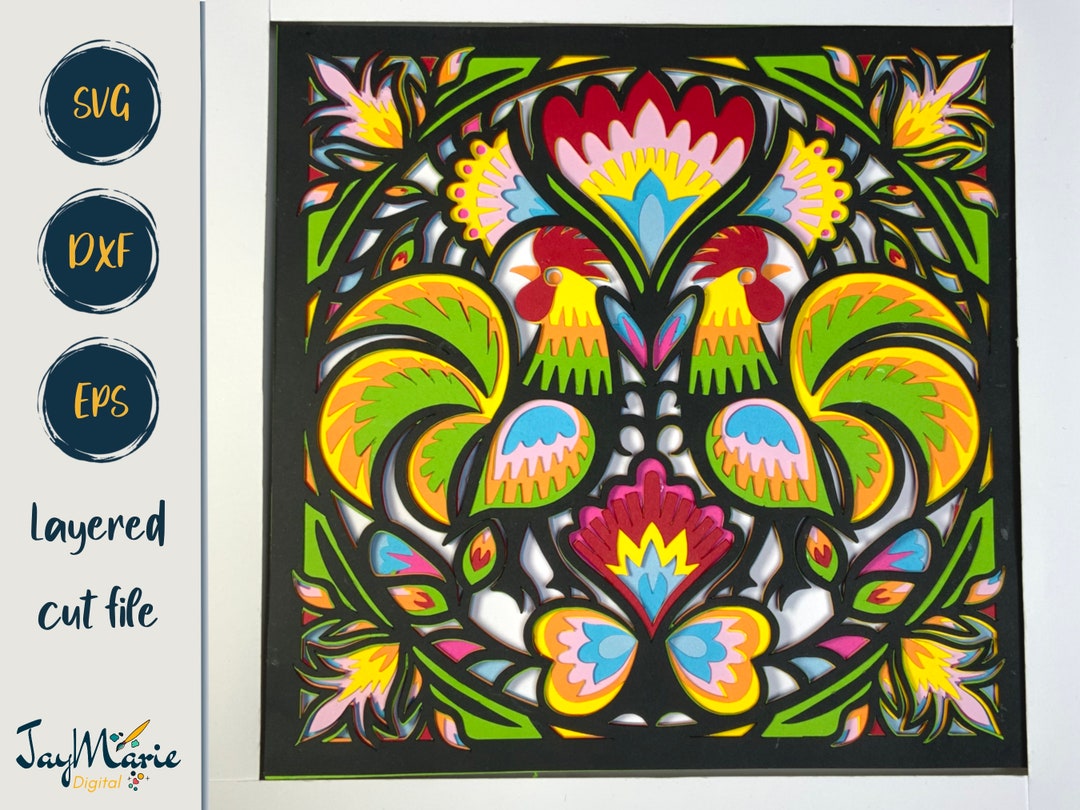 3D Wycinanki Rooster SVG Layered Cut File, Multilayer Polish Folk Art ...