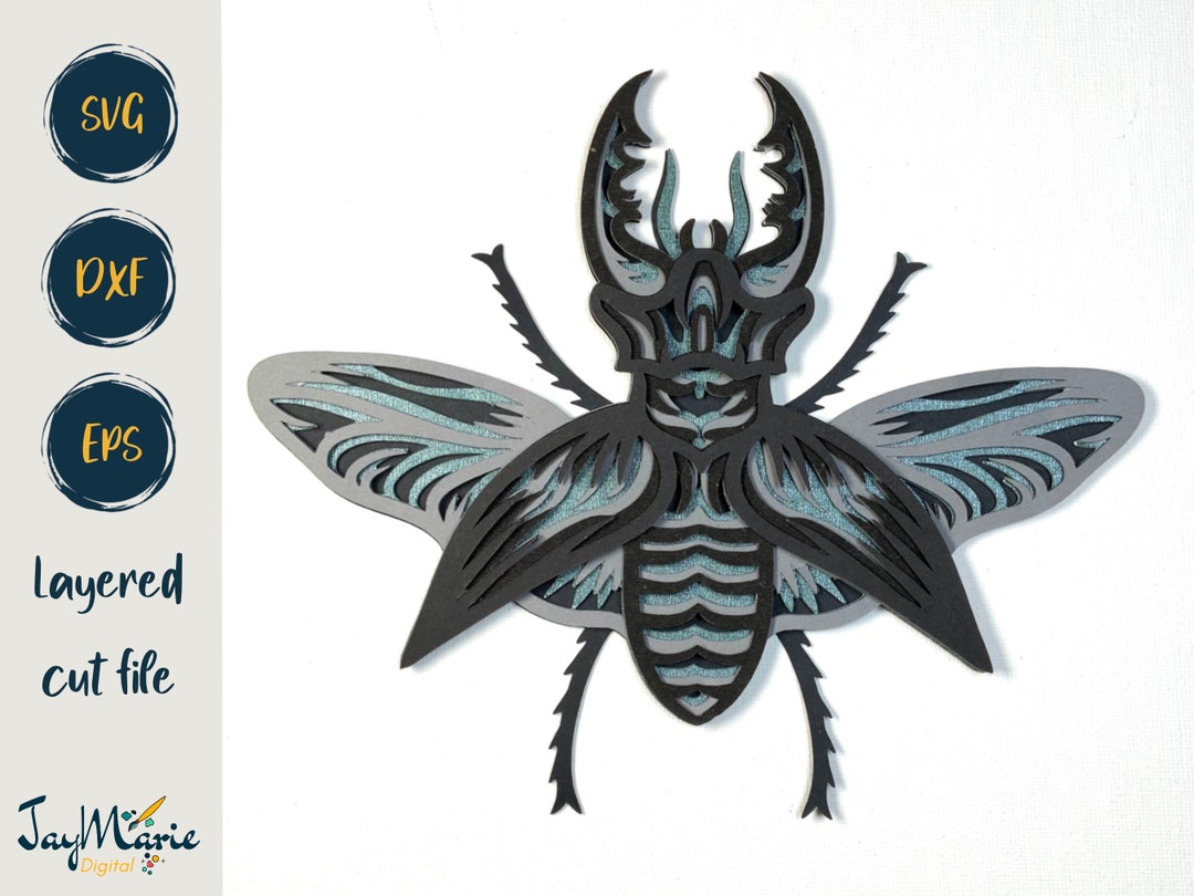 3D Stag Beetle Insect SVG Layered Cut File, Multilayer Scarab Beetle ...