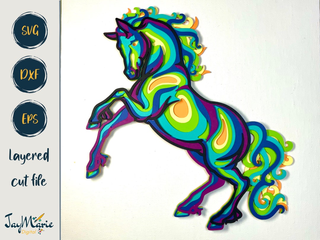 3D Rearing Horse SVG Layered Cut File Multilayer Mustang - Etsy