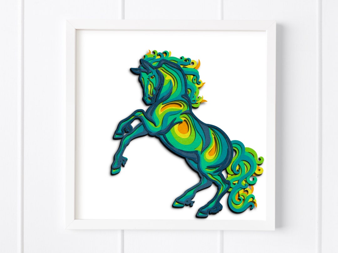3D Rearing Horse SVG Layered Cut File, Multilayer Mustang Stallion ...