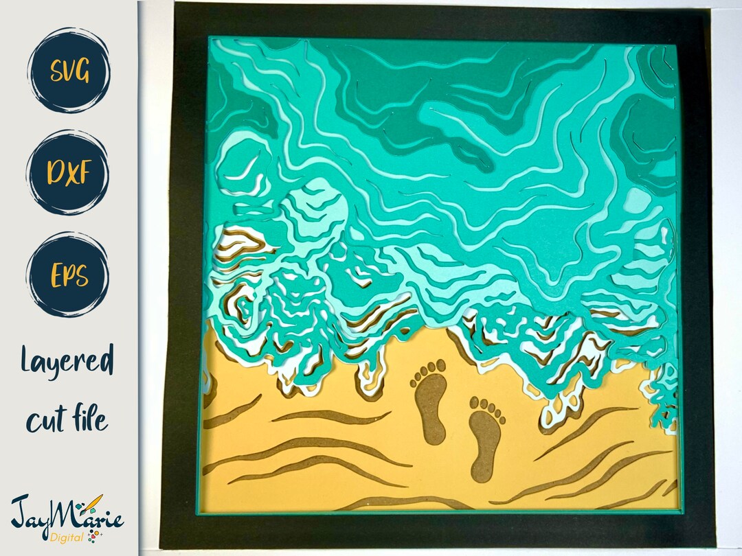 3D Beach and Ocean Waves SVG Layered Cut File, Multilayer Footprints in ...