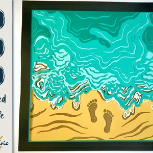 3D Beach and Ocean Waves SVG Layered Cut File, Multilayer Footprints in ...