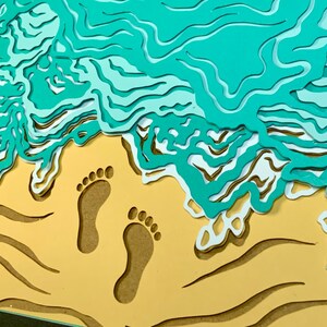 3D Beach and Ocean Waves SVG Layered Cut File, Multilayer Footprints in ...