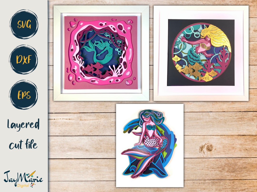 3D Mermaid SVG Bundle, Shadow Box Layered Cut File for Cricut ...