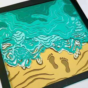 3D Beach and Ocean Waves SVG Layered Cut File, Multilayer Footprints in ...