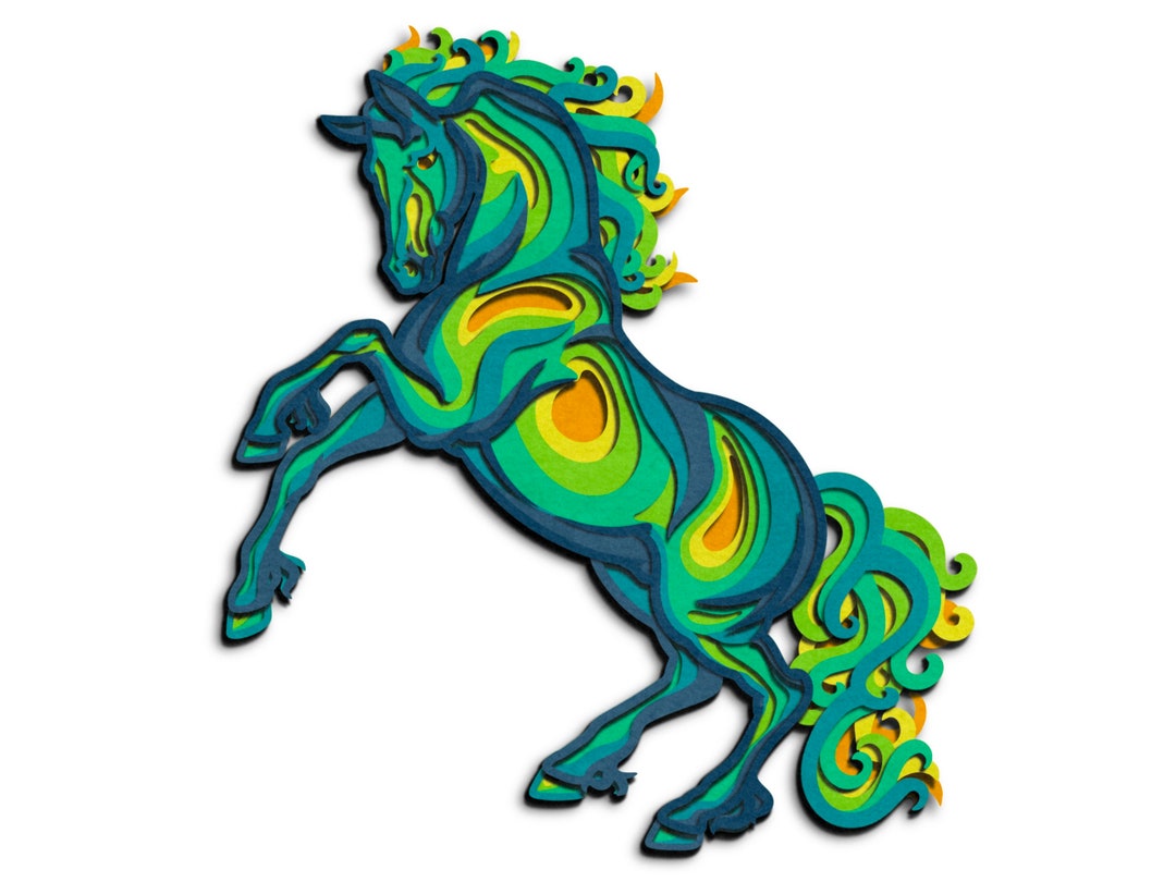 3D Rearing Horse SVG Layered Cut File, Multilayer Mustang Stallion ...