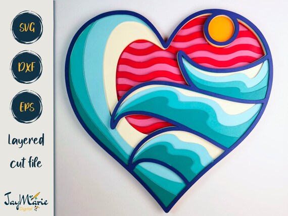 3D Ocean Heart SVG. Ocean Wave Sunset SVG Layered Cut File for - Etsy ...