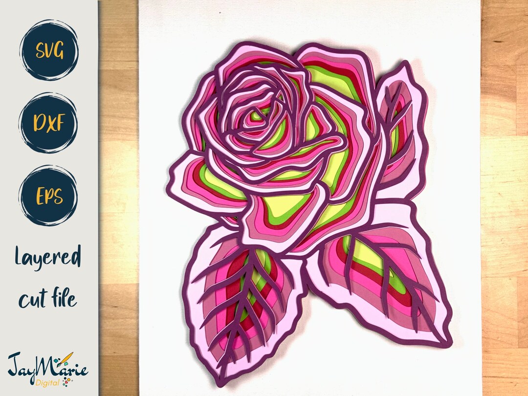 3D Rose Layered SVG, Multilayer Cut File for Cricut, Silhouette and ...