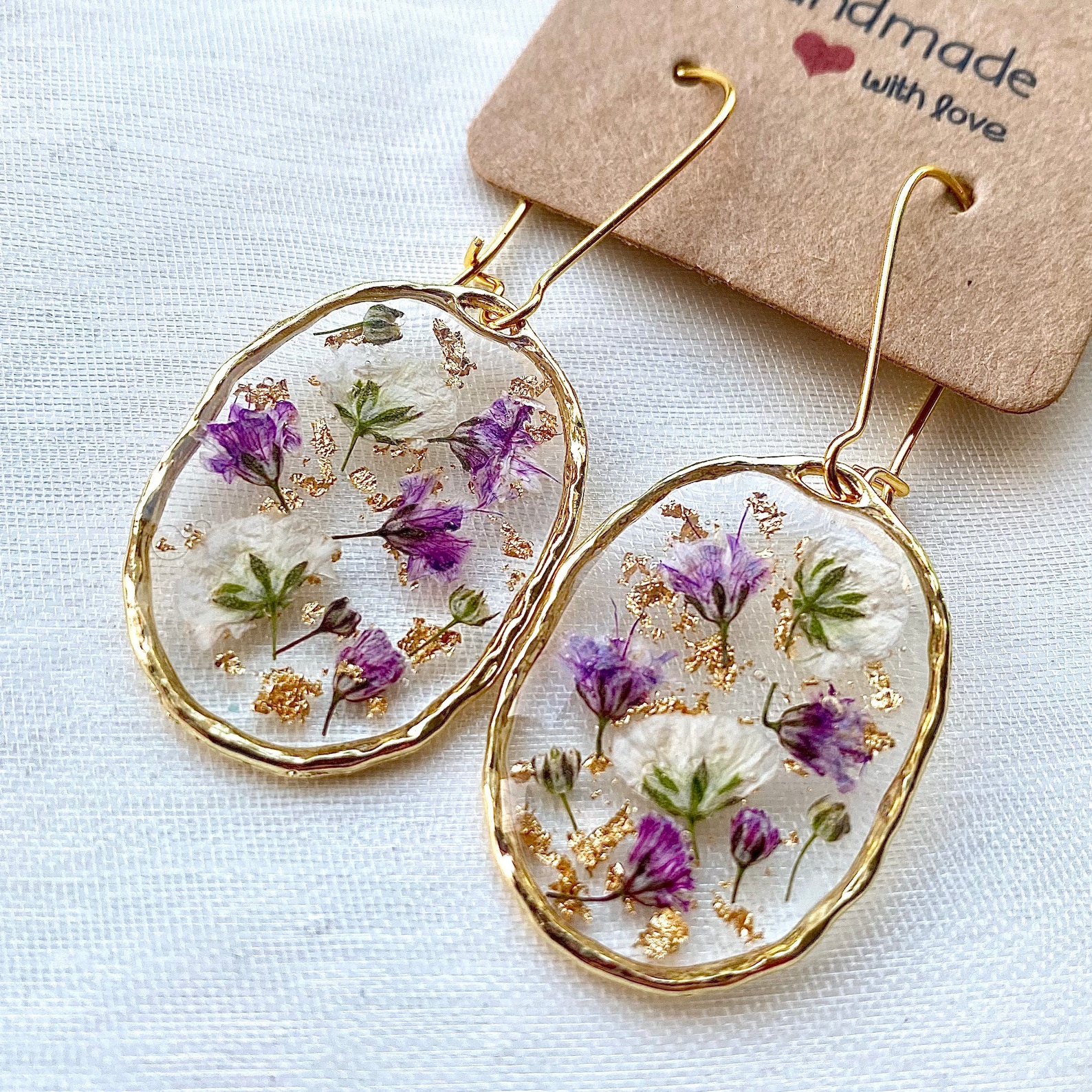 Purple Flower Earrings Pressed Flower Earrings Handmade - Etsy UK