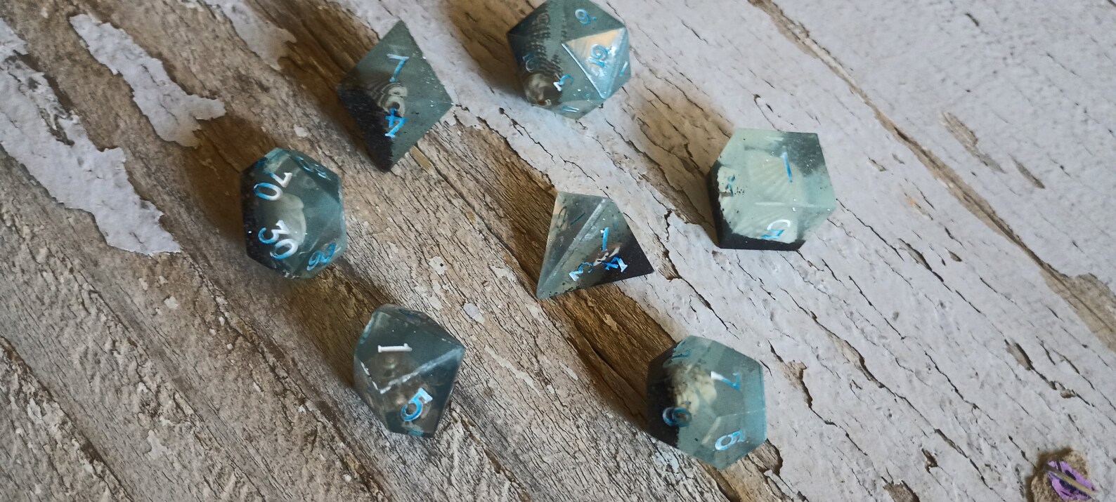 Set of 7 Polyhedral Sharp Edged Gaming Dice Shell Beach Sand Ocean ...