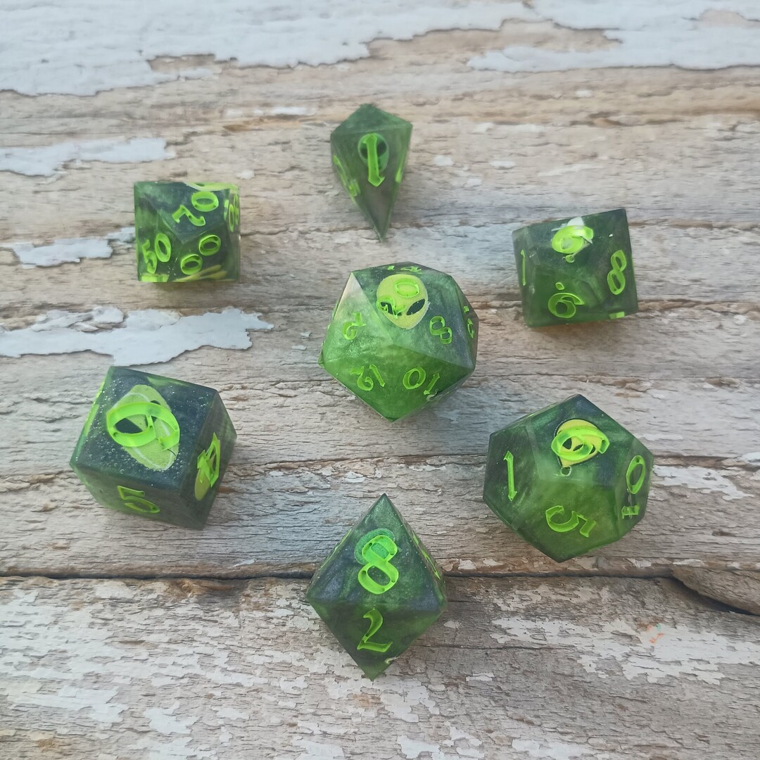 Set of 7 Sharp Edges Polyhedral Dice Aliens Space Galaxy - Etsy