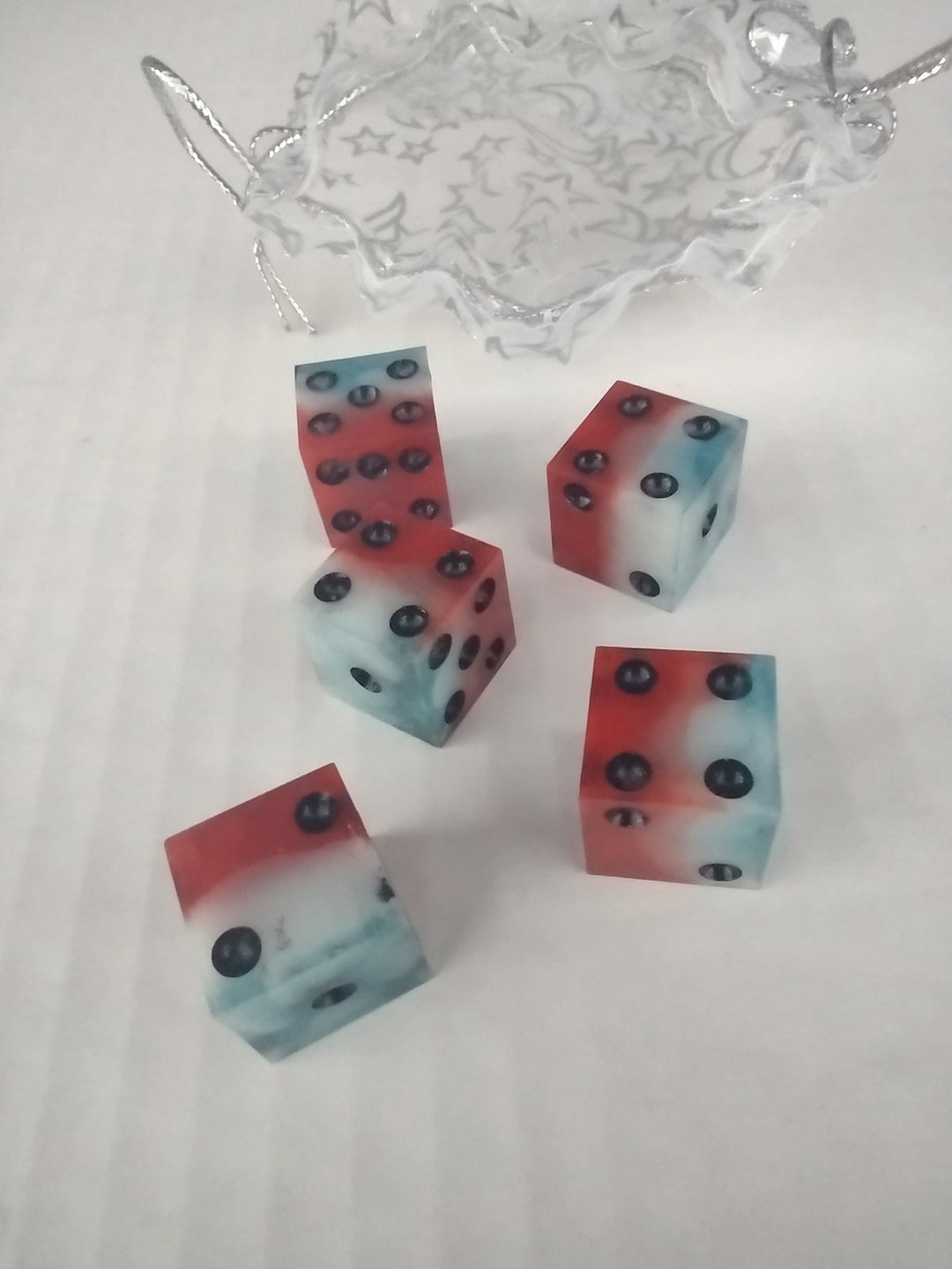 Set of 5 Sharp Edged Pip Dot Gaming Dice USA American Flag 4th of July ...