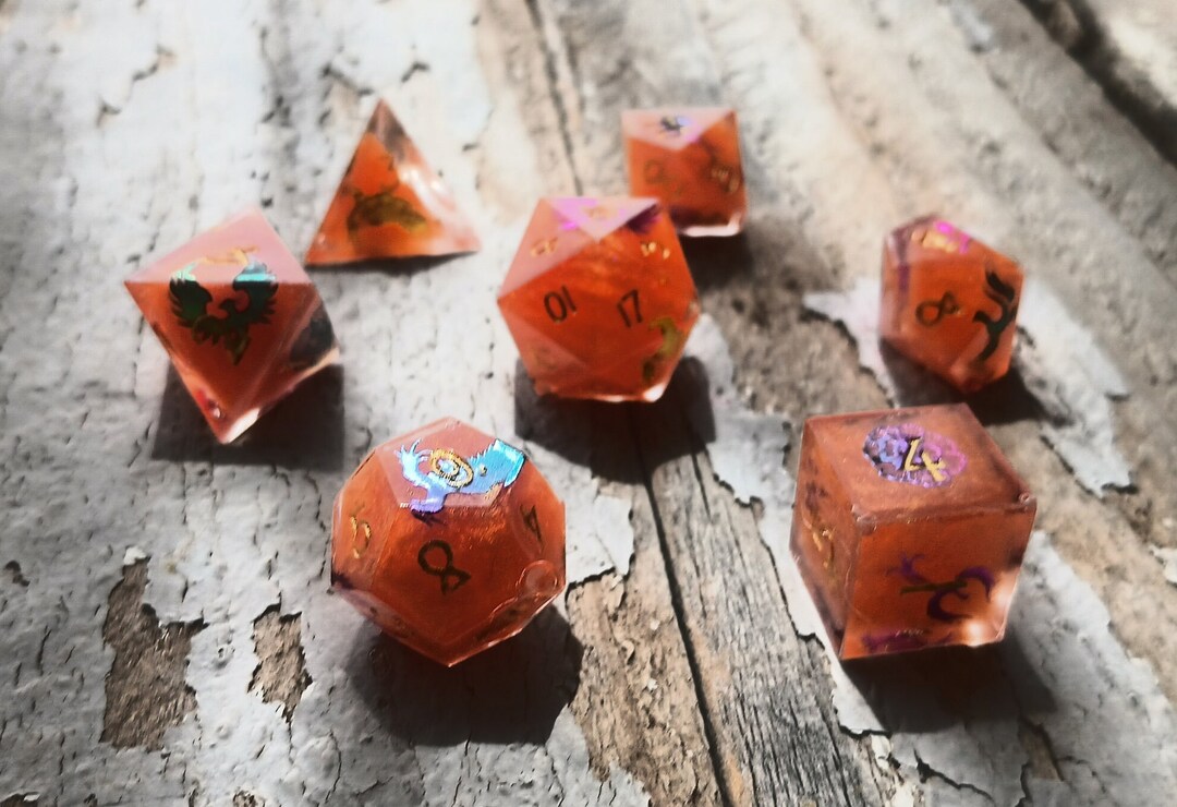 Set of 7 Polyhedral Sharp Edged Gaming Dice Phoenix Fire - Etsy