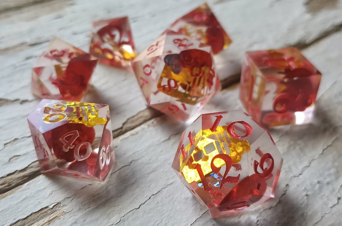 Set of 7 Polyhedral Sharp Edged Gaming Dice School Bus Apple Teacher - Etsy