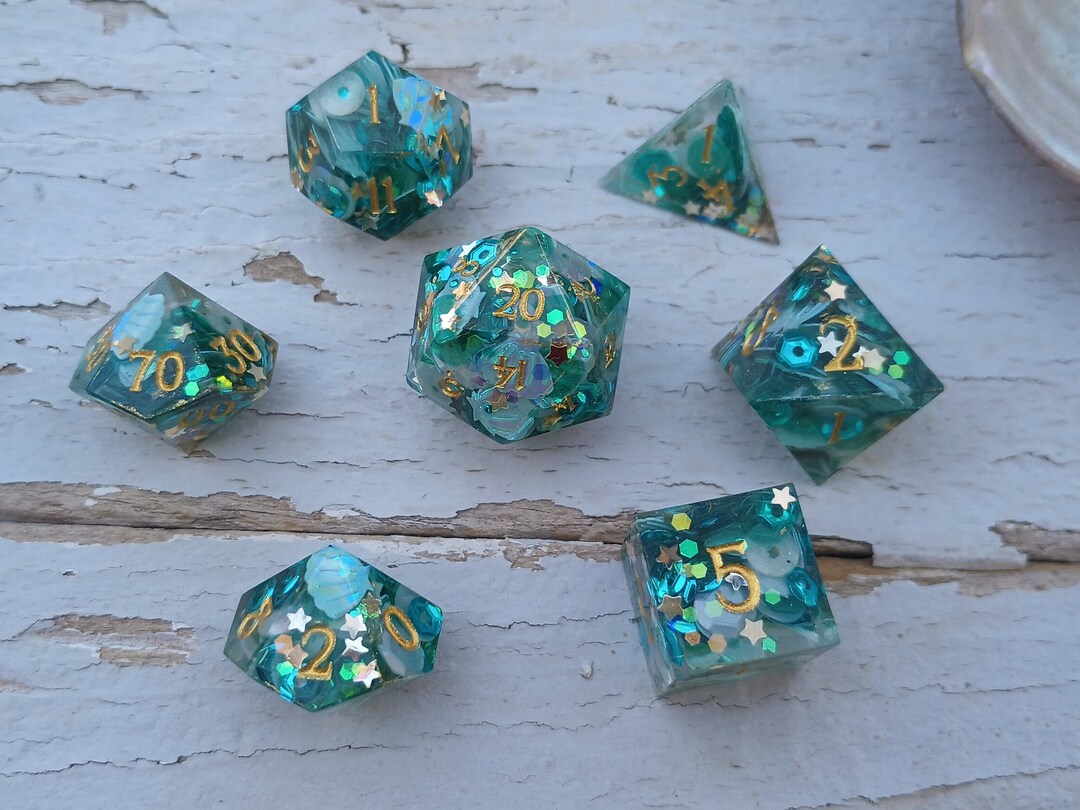 Set of 7 Polyhedral Sharp Edged Nautical Ocean Blue Silver Ocean Shell ...