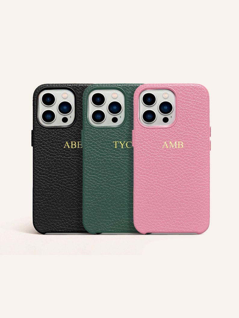 Personalised Pebble Leather Case Custom for iPhone 14 13 12 11 Monogram ...