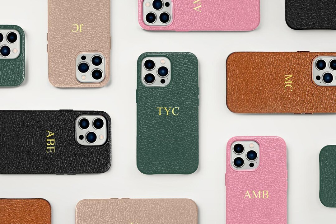 Personalized Leather Case iPhone 12, Monogram Engraved Pebble Vegan ...