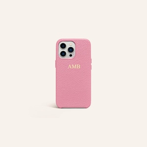 Personalised Pebble Leather Case Custom for iPhone 14 13 12 11 Monogram ...