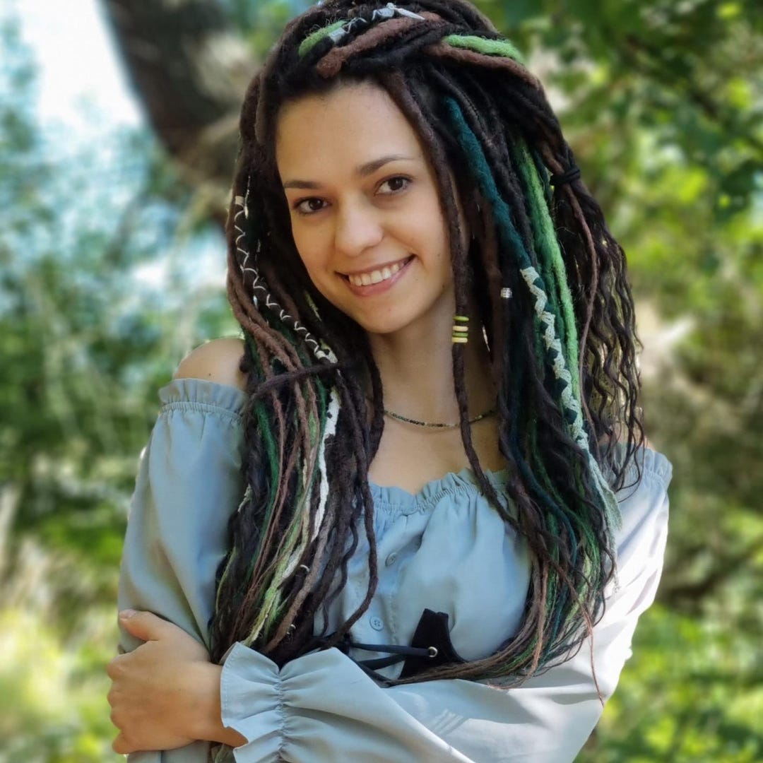 Brown and Green Dreadlock Extensions – Curly Synthetic SE / DE Dreads ...