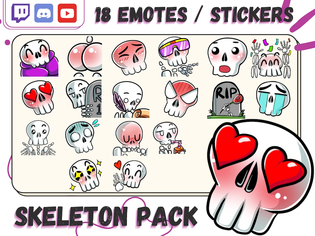 Skeleton Twitch Emotes Doubles as Skeleton Stickers Digital - Etsy