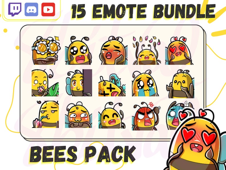 Bees Emotes for Twitch, Discord, Youtube. Bees or Spring Themed Streams ...
