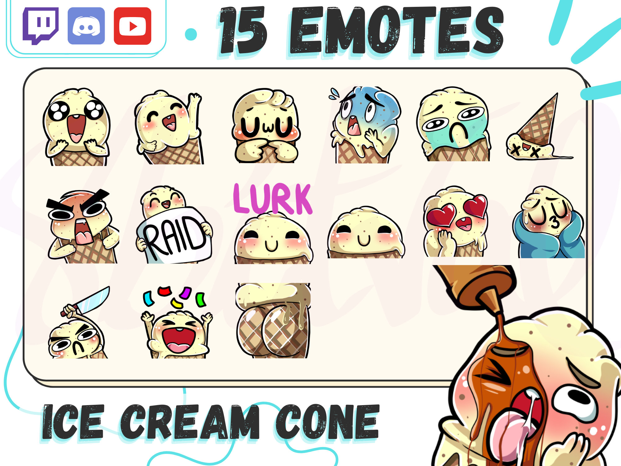 Ice Cream Cone Emotes for Twitch, Discord, Youtube, Kick. Ice Cream ...