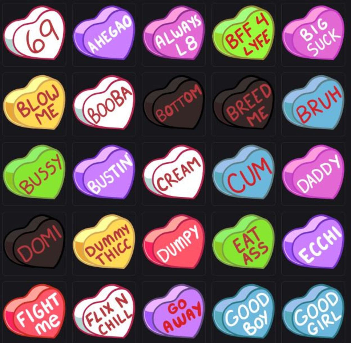 75 Heart Candies Emotes for Twitch, Discord, Youtube. Valentine's Day ...