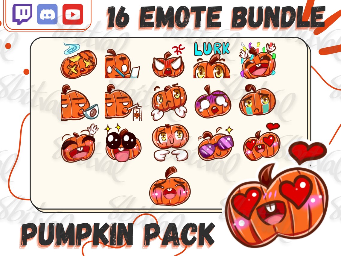 Pumpkin Emotes for Twitch, Discord, Youtube, Halloween Emotes, Pumpkin ...