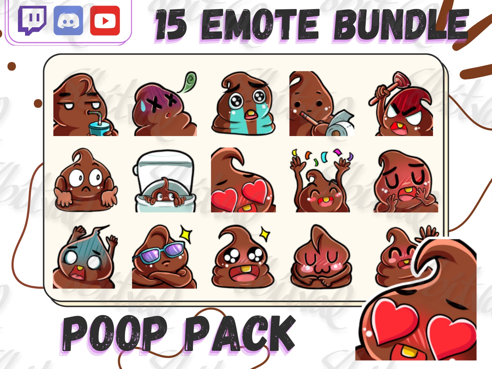 Poop Emotes for Twitch, Discord, Youtube, Poop Emoji, Poop Emote Pack ...