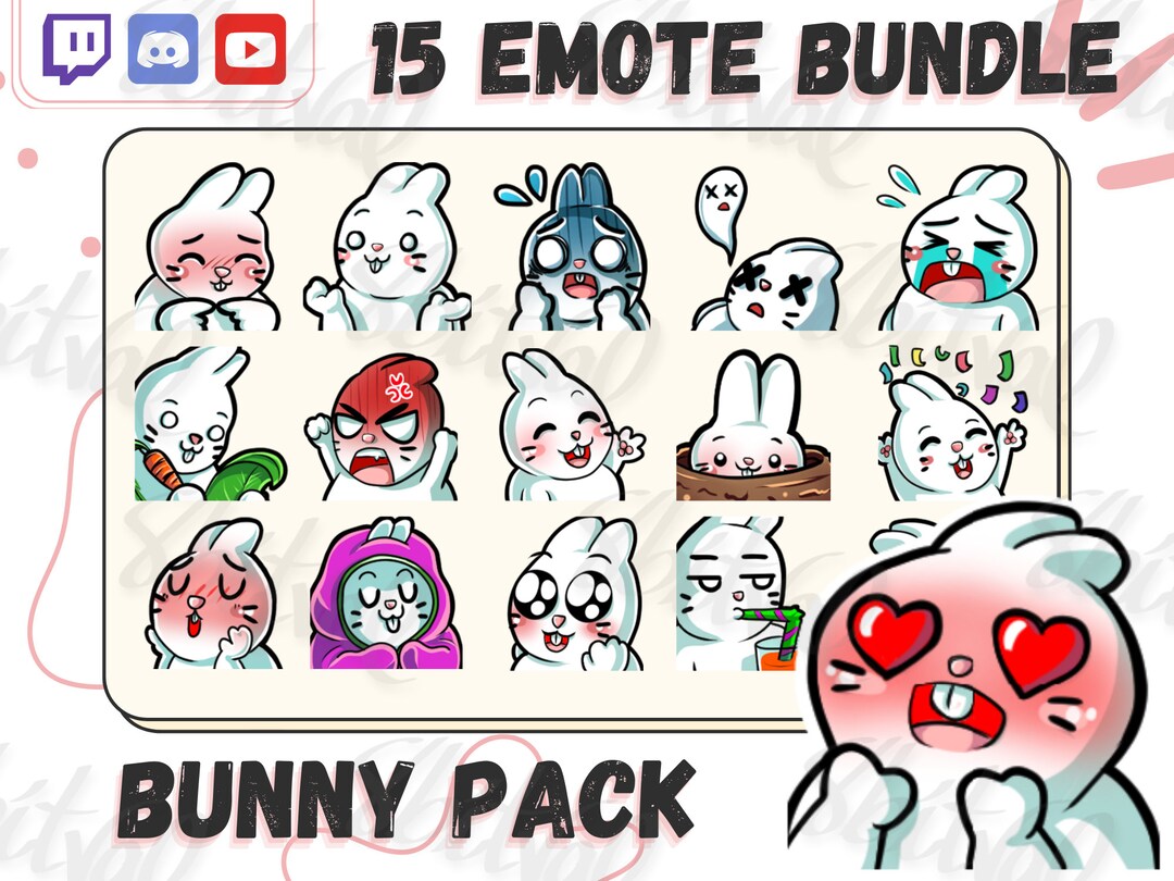 Cute Bunny Emotes for Twitch, Discord, Youtube. Rabbit Themed Streams ...