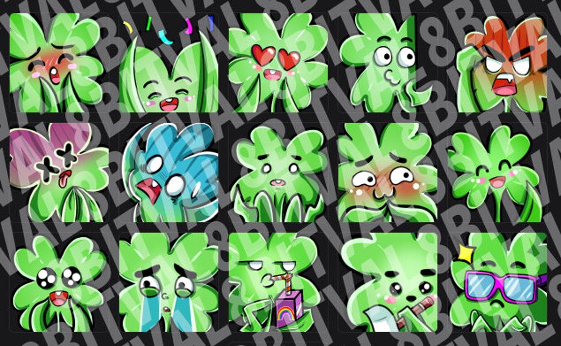Four Leaf Clover Emotes for Twitch, Discord, Youtube, Shamrock Emotes ...