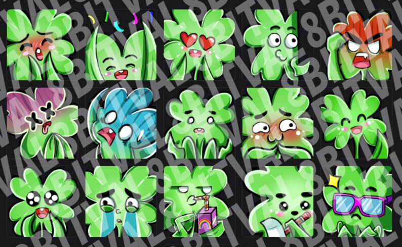 Four Leaf Clover Emotes for Twitch, Discord, Youtube, Shamrock Emotes ...