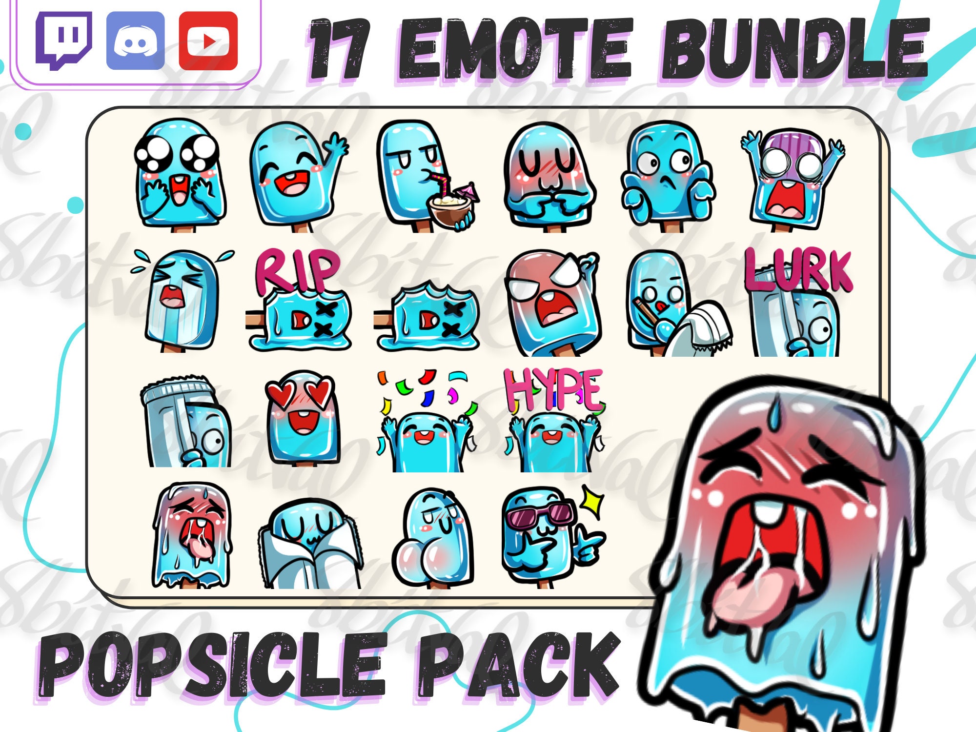 Popsicle Emotes for Twitch, Discord, Youtube, Summer Emotes, Freezie ...