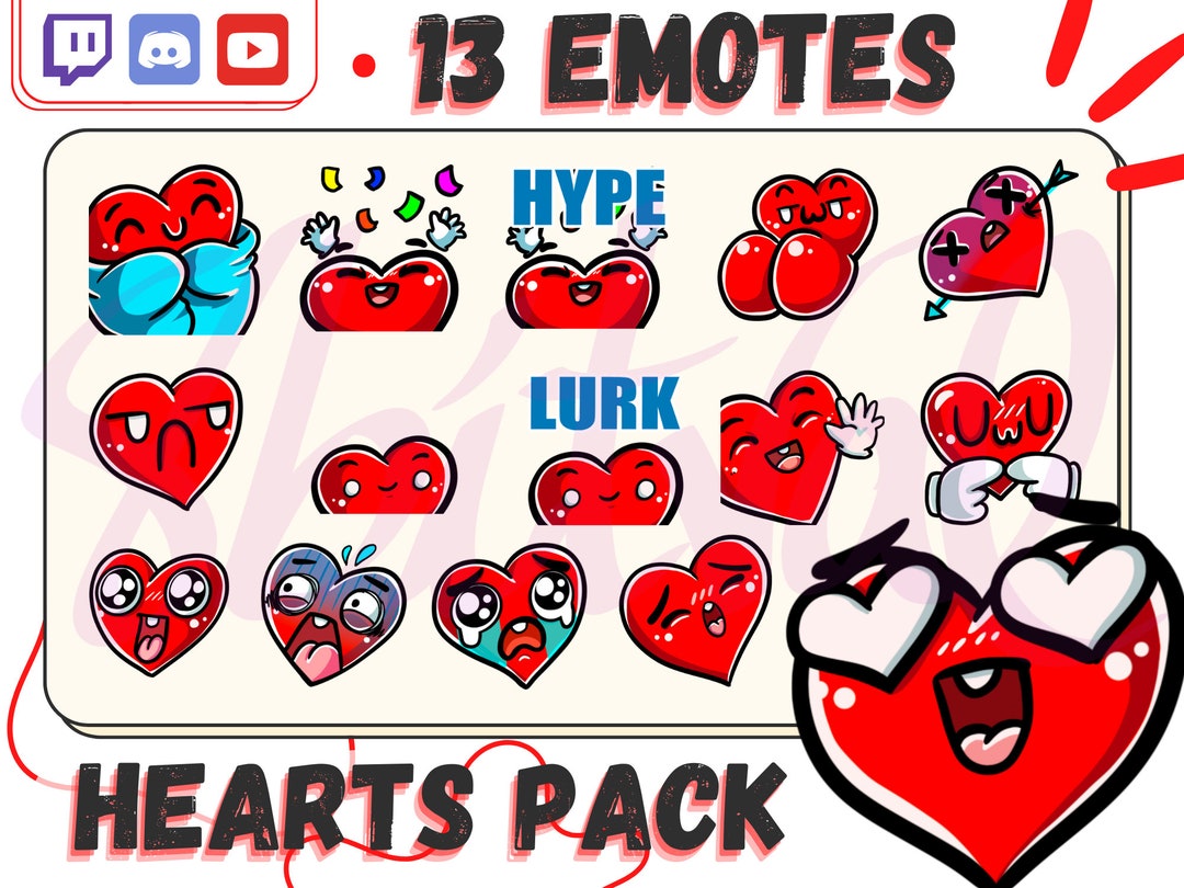 Heart Emotes for Twitch, Discord, Youtube. Heart or Valentine's Day ...