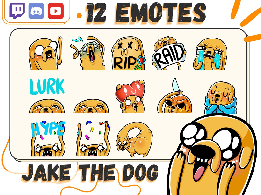 Jake the Dog Emotes for Twitch, Discord, Youtube. Adventure Time Jake ...