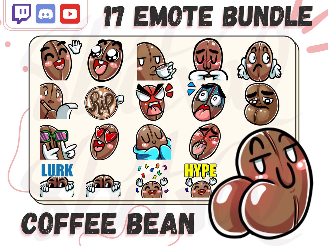Coffee Bean Emotes for Twitch, Discord, Youtube. Coffee Themed Streams ...