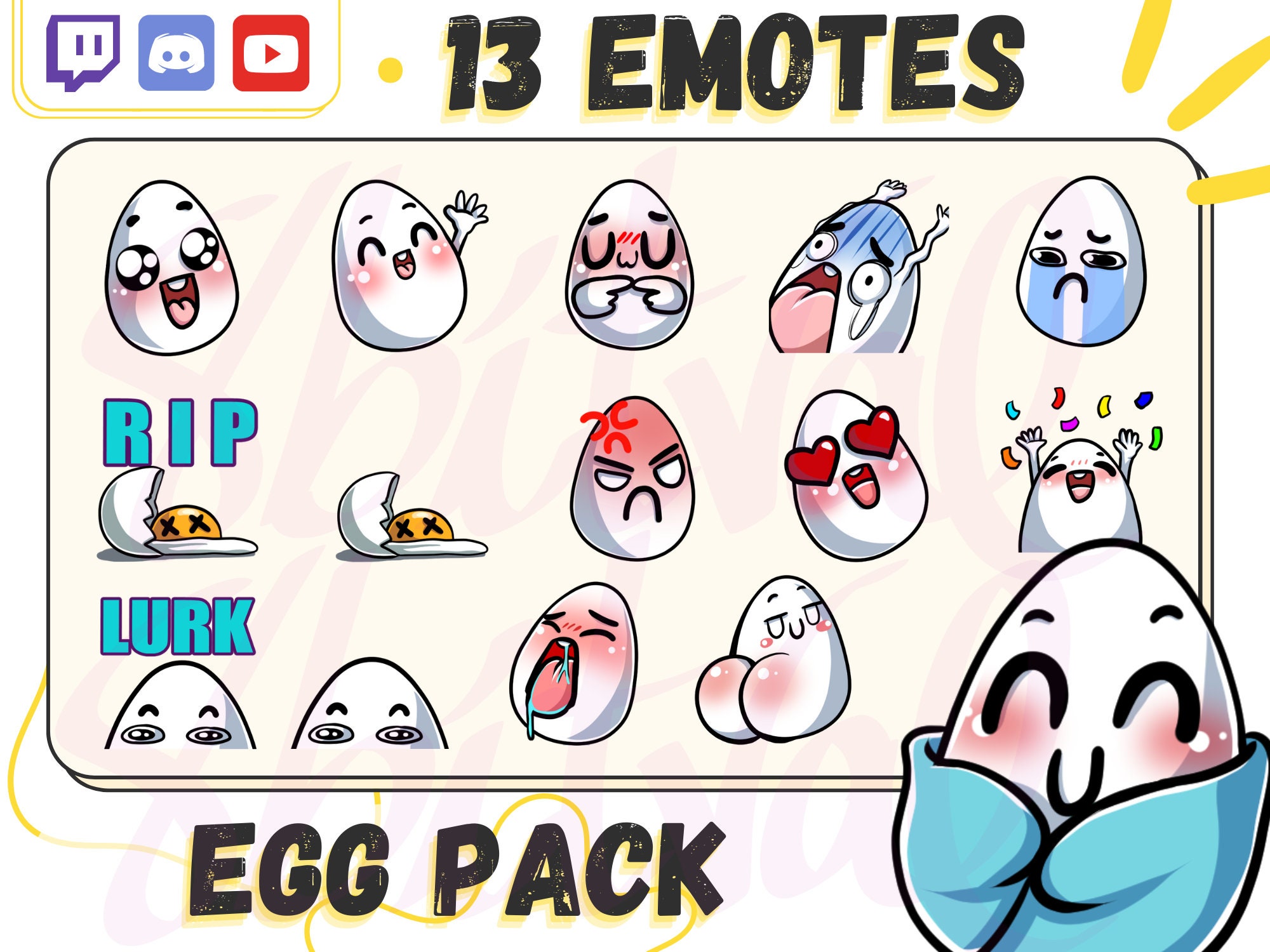 Cute Egg Emotes for Twitch, Discord, and Youtube. Egg and Breakfast ...
