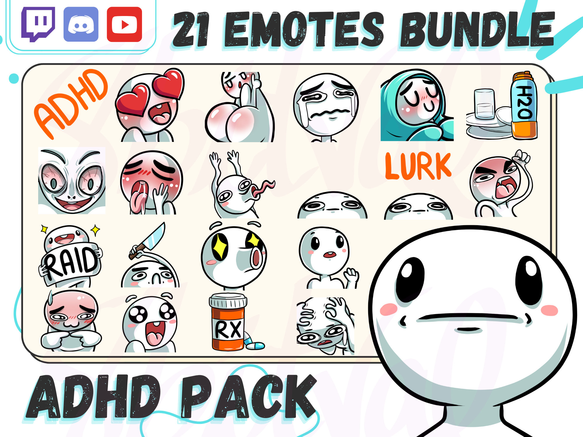 ADHD Emotes Bundle for Twitch, Discord, Youtube - Etsy