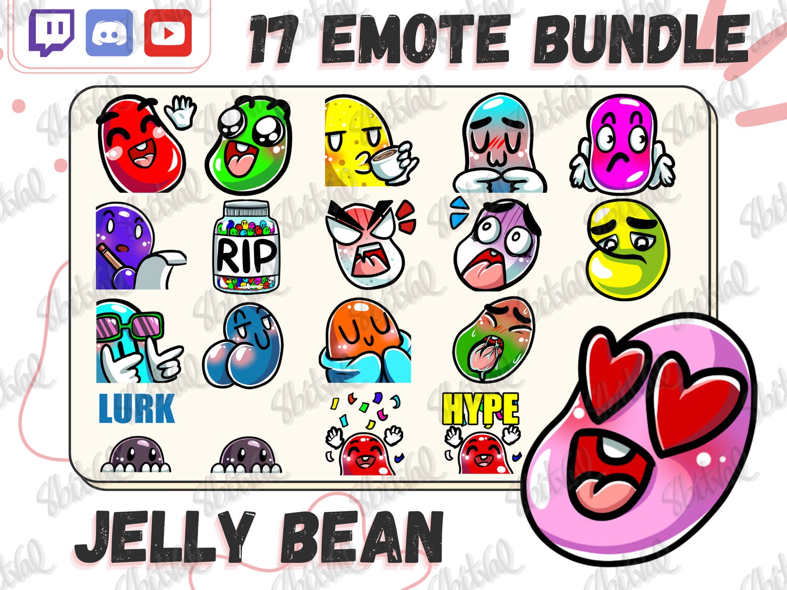 Jelly Bean Emotes for Twitch, Discord, Youtube. Jelly Bean Themed ...