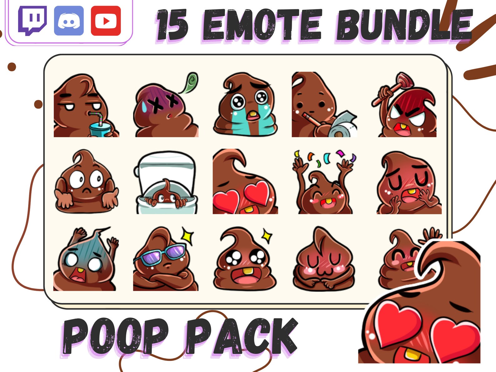 Poop Emotes for Twitch Discord Youtube Poop Emoji Poop - Etsy Canada