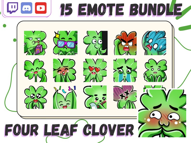 Four Leaf Clover Emotes for Twitch Discord Youtube Shamrock - Etsy Canada