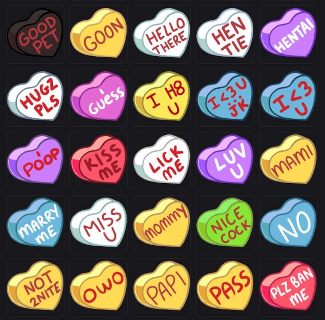 75 Heart Candies Emotes for Twitch, Discord, Youtube. Valentine's Day ...