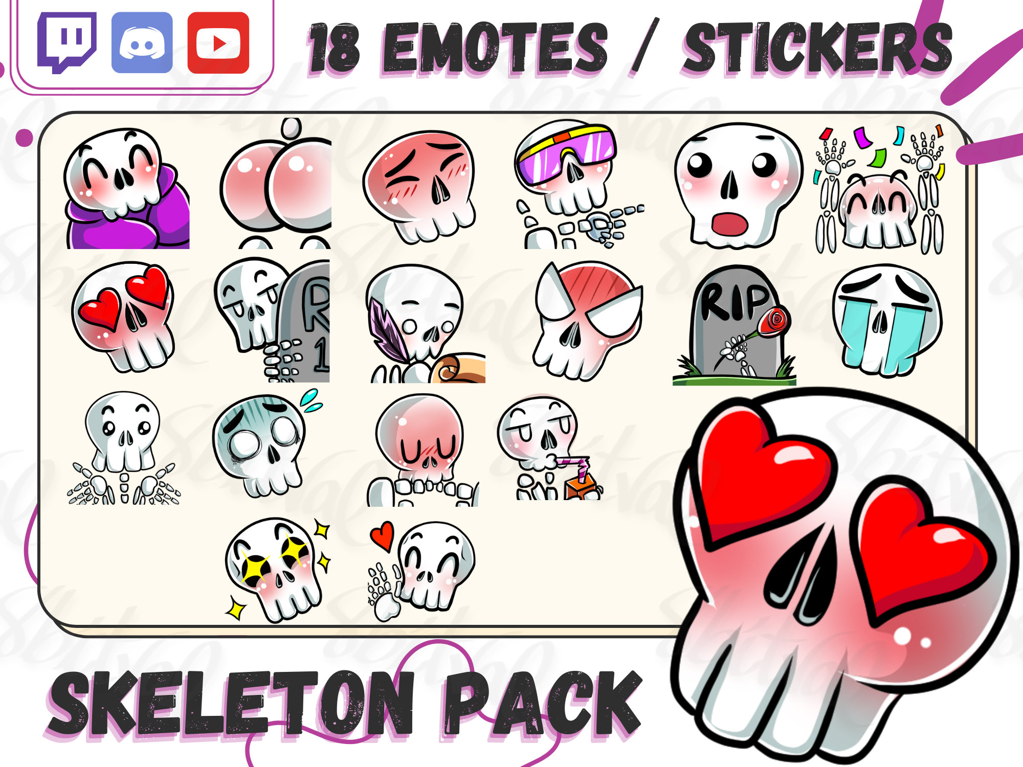 Skeleton Twitch Emotes, Doubles as Skeleton Stickers, Digital Download ...