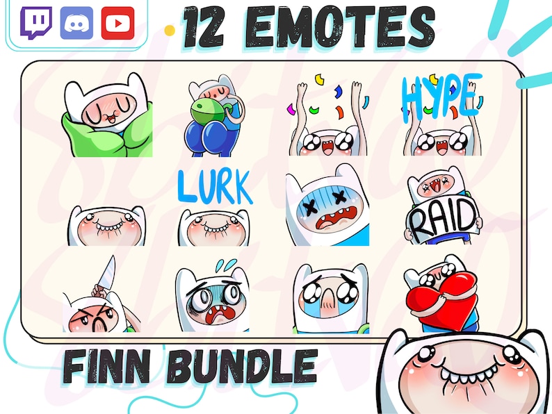 Finn Adventure Time Emotes for Twitch, Discord, Youtube - Etsy
