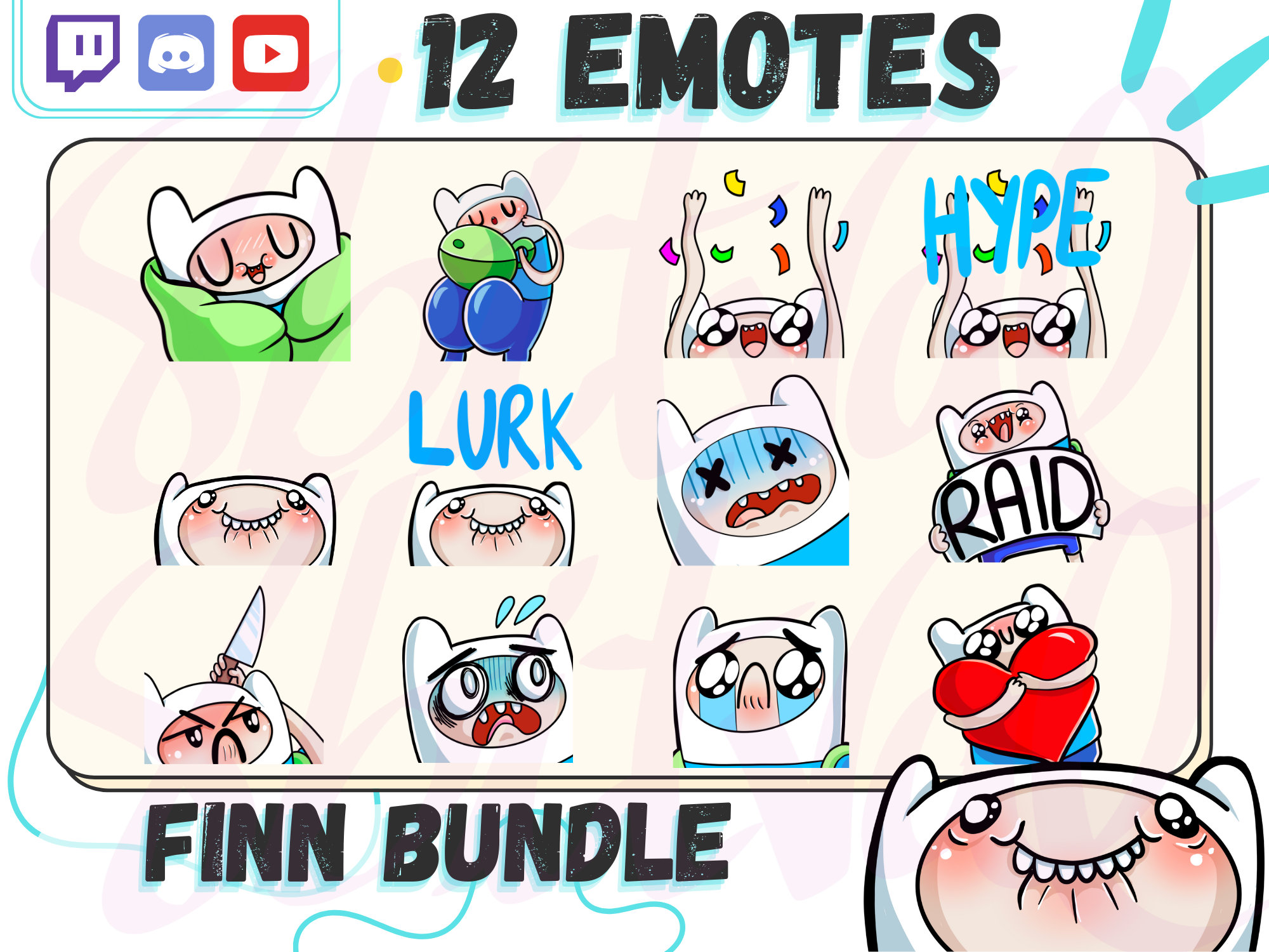 Finn Adventure Time Emotes for Twitch, Discord, Youtube - Etsy