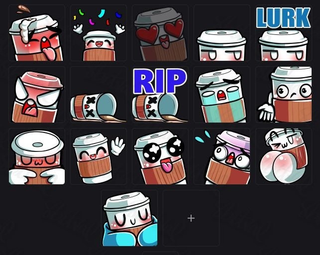 Coffee Cup Emotes for Twitch, Discord, Youtube. Coffee Themed Streams ...