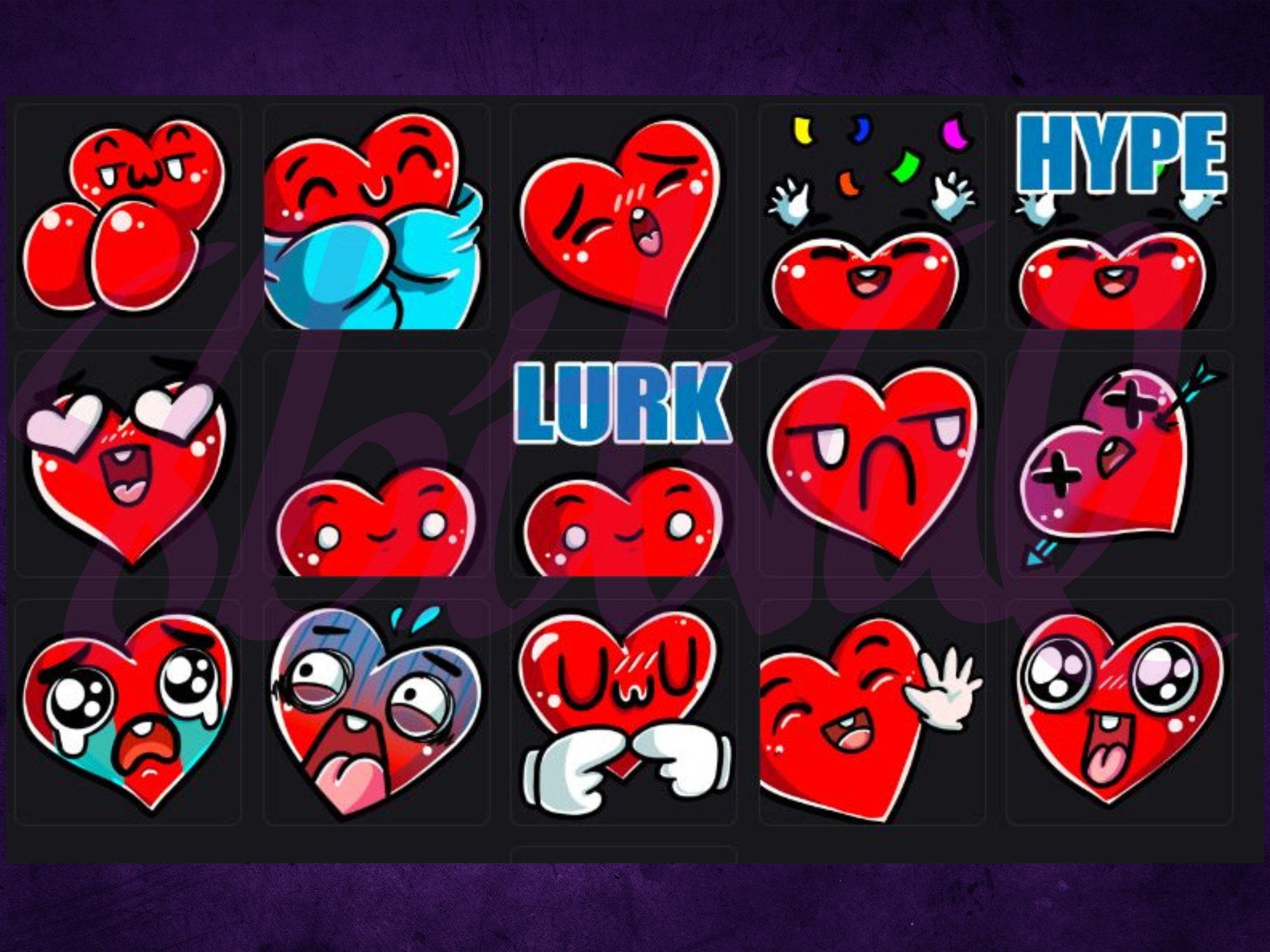 Heart Emotes for Twitch, Discord, Youtube. Heart or Valentine's Day ...