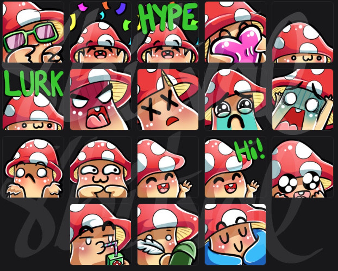 Mushroom Emote Pack, Twitch/discord/youtube (18 Emotes, .png Files - Etsy